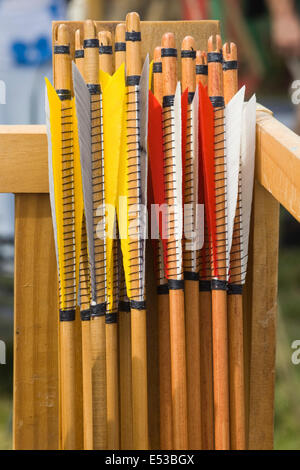 A Selection of plastic Arrows in a wooden container Stock Photo - Alamy