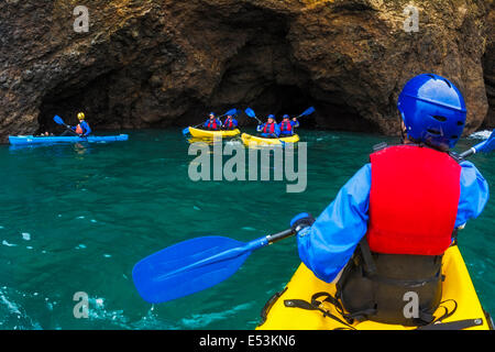 Exploring sea caves by kayak on Santa Cruz Island in the Channel ...