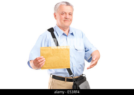 Mailman holding a white envelope Stock Photo - Alamy