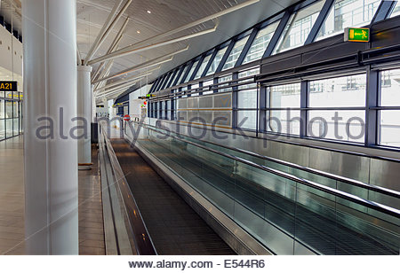 Corridor for passage to boarding in plane. Blue colored Stock Photo ...