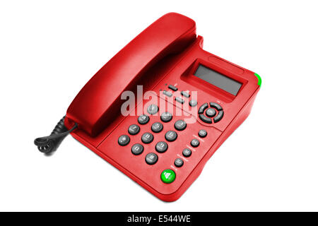 Red IP Phone with white screen, 3D rendering isolated on white ...