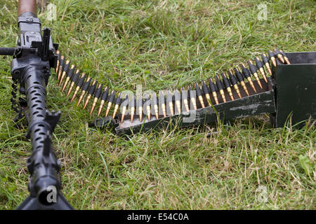 Belt of 0.50 caliber ammunition Every Fifth round with a red tip is an ...