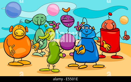 ufo aliens group cartoon illustration Stock Photo - Alamy
