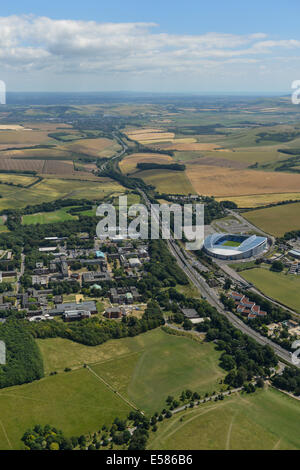 An aerial photograph showing the University of Sussex campus, the ...
