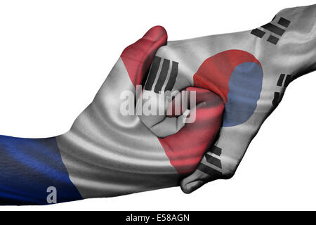 Handshake between south korea and france flags painted on hands ...