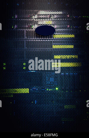 Close up of server rack cluster in a data center with kind of cables ...
