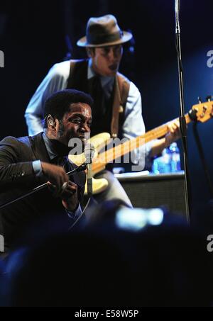 Santiago De Compostela, Spain. 23rd July, 2014. The vocalist of Vintage ...