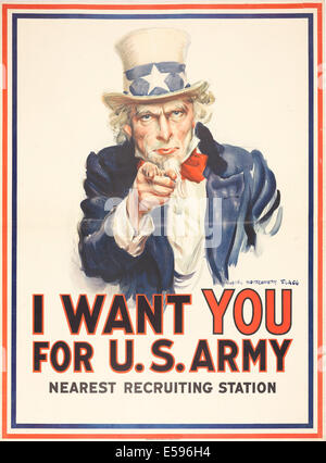 An iconic World War I recruitment poster featuring the famous 'I want ...