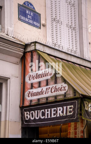 Boucherie or butcher's shop in Rue Mouffetard market in Paris France ...