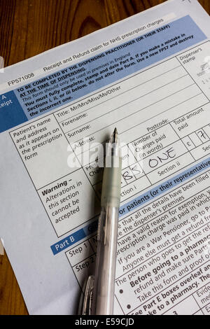 Receipt and Refund claim for NHS prescription charges paper form, UK ...
