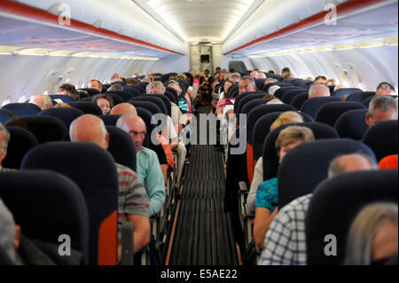 Inside the passenger cabin of a easyJet Airbus A320 airliner jet plane ...
