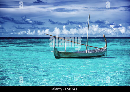 Little boat in the beautiful bay in the Gulf of Orosei, Sardinia ...