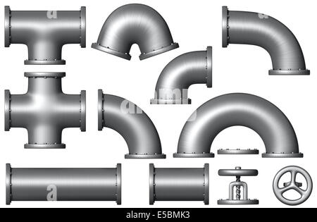Metal industrial pipe corner isolated on white background - 3d render ...