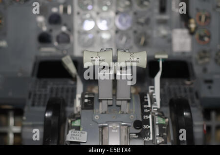 View of aircraft thrust lever Stock Photo - Alamy
