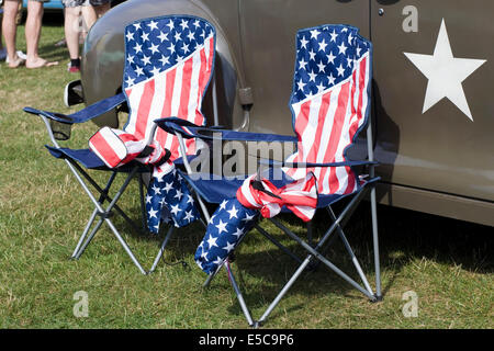 Folding chairs decorated with the Flag of the United States of America ...