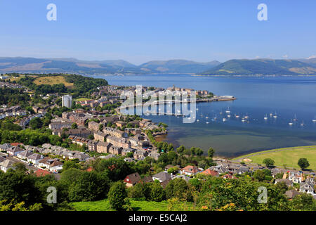 A beautiful view over Greenock town with the river Clyde and mountains ...