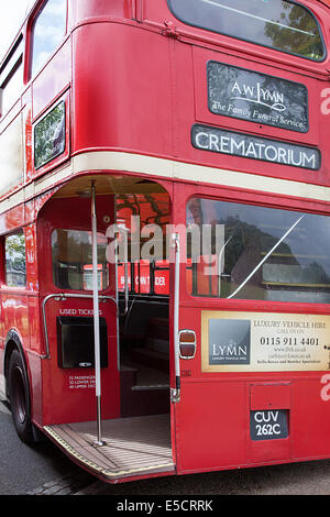 A REAR VIEW OF A VINTAGE RED LONDON ROUTEMASTER BUS ON HERITAGE ROUTE ...