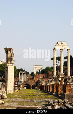 View of the Roman Forum at sunset with the Temple of Saturn, Arch of ...