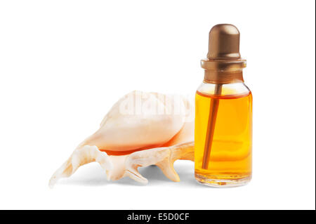 bottle of medicine and shells isolated on a white background Stock ...