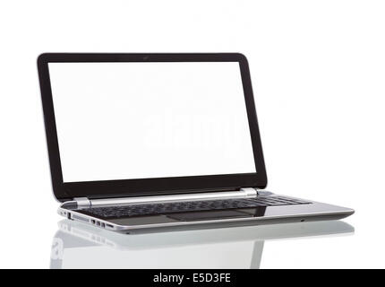 Modern laptop with blank white screen isolated on white background ...