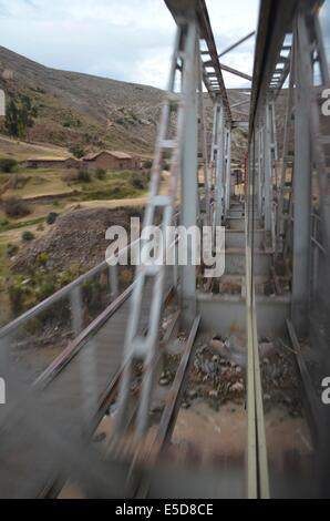 A train engine Ferrocarril Central Andino being turned at San Bartolome ...
