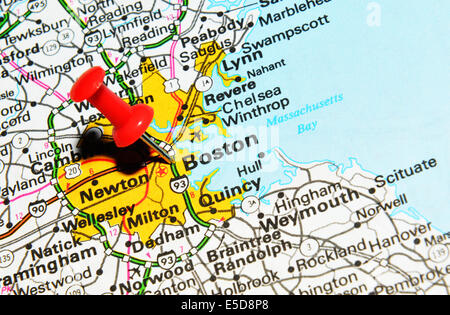 Boston pinned on a map of Massachusetts, USA Stock Photo - Alamy