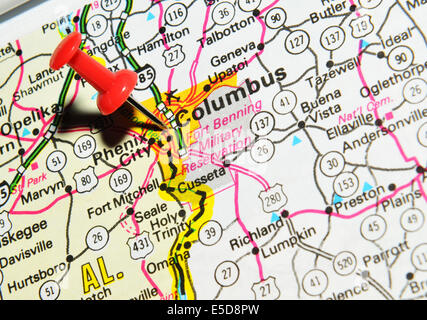 A map of Columbus, Ohio marked with a push pin Stock Photo - Alamy