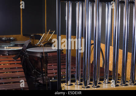 Tubular bells against the background of other percussion instruments ...