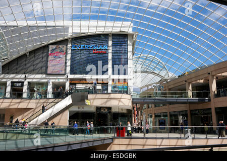 Interior of Trinity Leeds Shopping Centre showing packhorse sculpture ...
