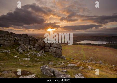 Sunset from Sheepstor overlooking Burrator reservoir in autumn,Dartmoor ...