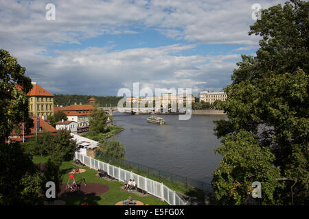 Manesuv most Bridge from Charles Bridge over the River Vitava in Prague ...