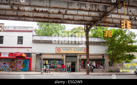 Businesses under the elevated train at the Freeman Street subway ...