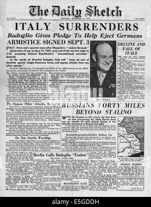 1943 Daily Sketch front page reporting the dismissal of Benito ...