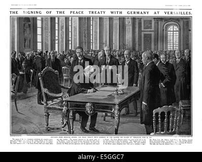 Woodrow Wilson and Georges Clemenceau signing the Treaty of Stock Photo ...