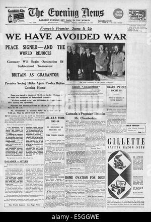 1938 Peace News front page reporting the signing of the Munich peace ...