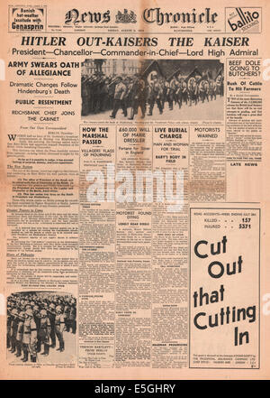 1934 News Chronicle Adolf Hitler becomes Chancellor of Germany Stock ...