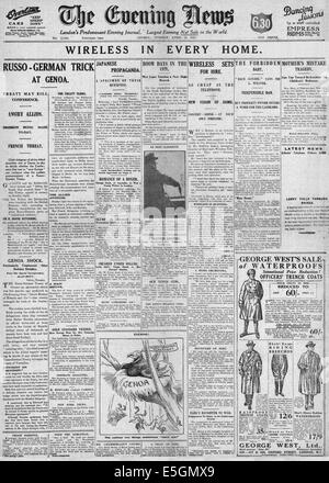 1922 Evening News (London) front page reporting the assassination of ...