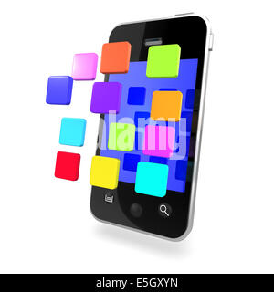 3d render of a smartphone with multi coloured icons Stock Photo - Alamy