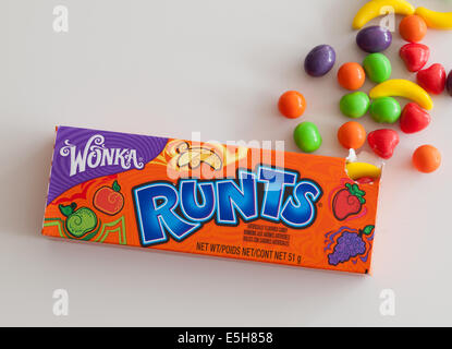 A box of Runts (or Fruit Runts) candy. These hard candies are sold by ...