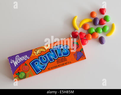 A box of Runts (or Fruit Runts) candy. These hard candies are sold by ...