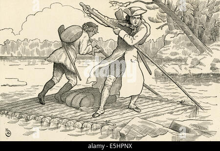 An engraving of George Washington and Christopher Gist meeting Queen ...