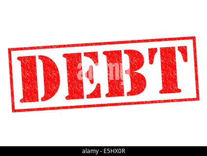 debt red rubber stamp over a white background Stock Photo - Alamy