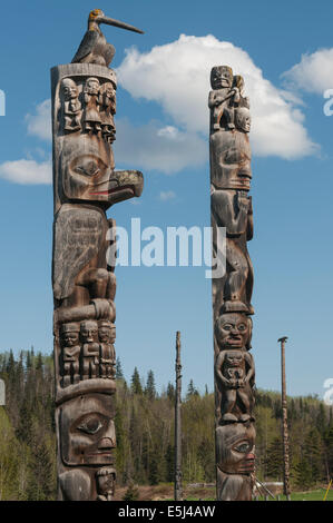 First nation totem poles of the Gitxsan natives in Gitanyow or ...