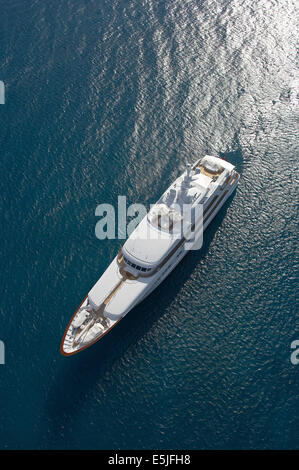 Aerial View of Luxury Superyacht Callisto Cruising on Calm Blue Ocean ...