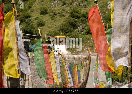 Eastern Bhutan, Lhuentse Valley new road bridge and footbridge across ...