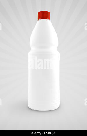 Unlabeled plastic chemical bottle container with cap in a white ...