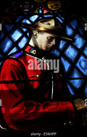 A mountie in stained glass at the chapel at the Royal Canadian Mounted ...
