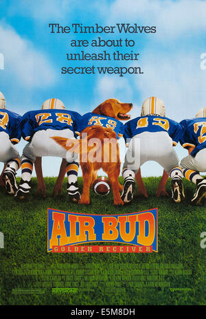 AIR BUD, Buddy, the golden retriever, in his football uniform, with the ...
