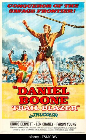 DANIEL BOONE, TRAIL BLAZER, Bruce Bennett, Lon Chaney, Jr., 1956 Stock Photo - Alamy