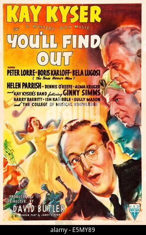 YOU'LL FIND OUT, US poster, from left: Boris Karloff, Bela Lugosi ...